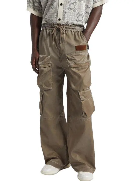 Amiri Faux Leather Cargo Pants With Drawstring Waist And Snap Button Cuffs - Espresso