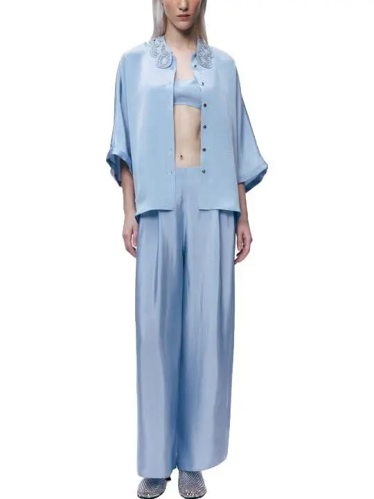 NOCTURNE Embroidered Peter Pan Collar Shirt - Blue