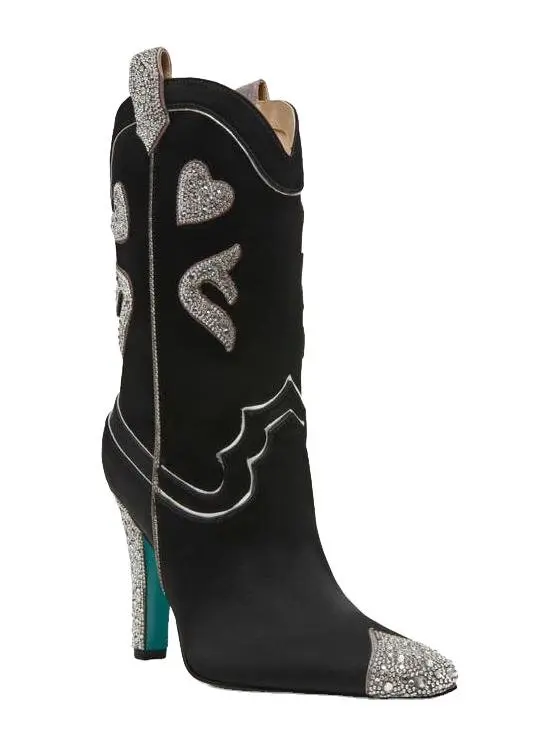 Betsey Johnson Embellished Western Boots - Black Multi