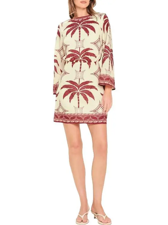 FLYING TOMATO Palm Print Blouson Mini Dress - Maroon