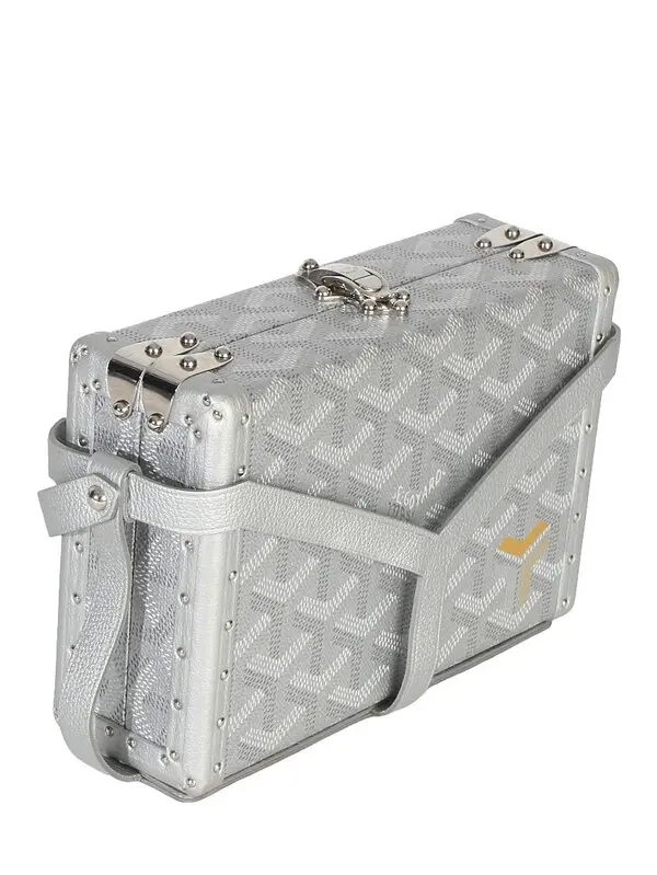 Goyard Precious Metals Goyardine Canvas Minaudiere Trunk Canvas Handbag - Silver