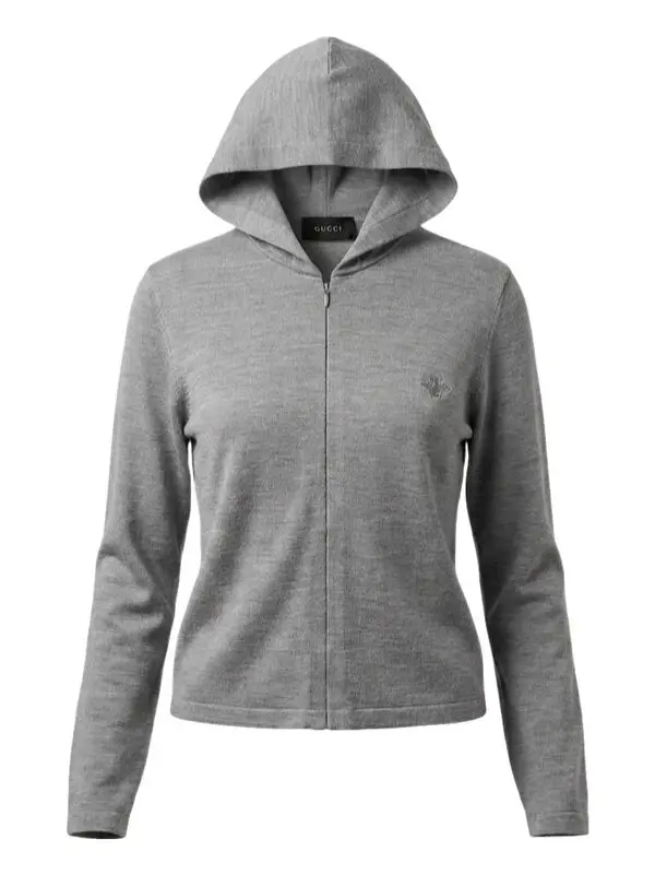 Gucci Wool Silk Blend Hooded Zip-up Cardigan - Grey