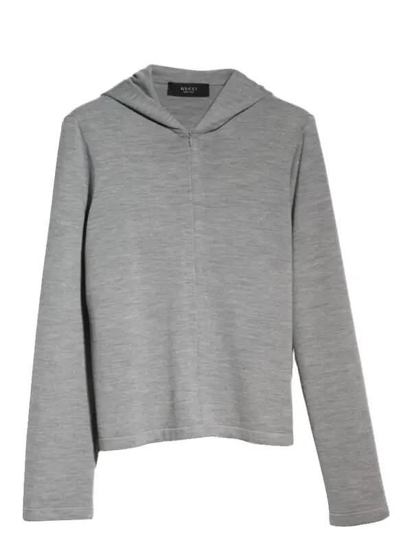 Gucci Wool Silk Blend Hooded Zip-up Cardigan - Grey