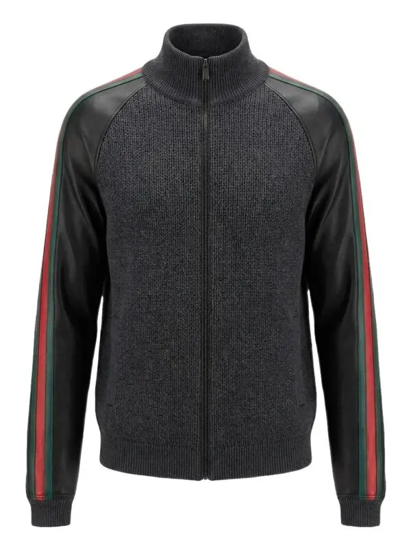 Gucci Fine Rib Wool Zip Jacket With Web - Black