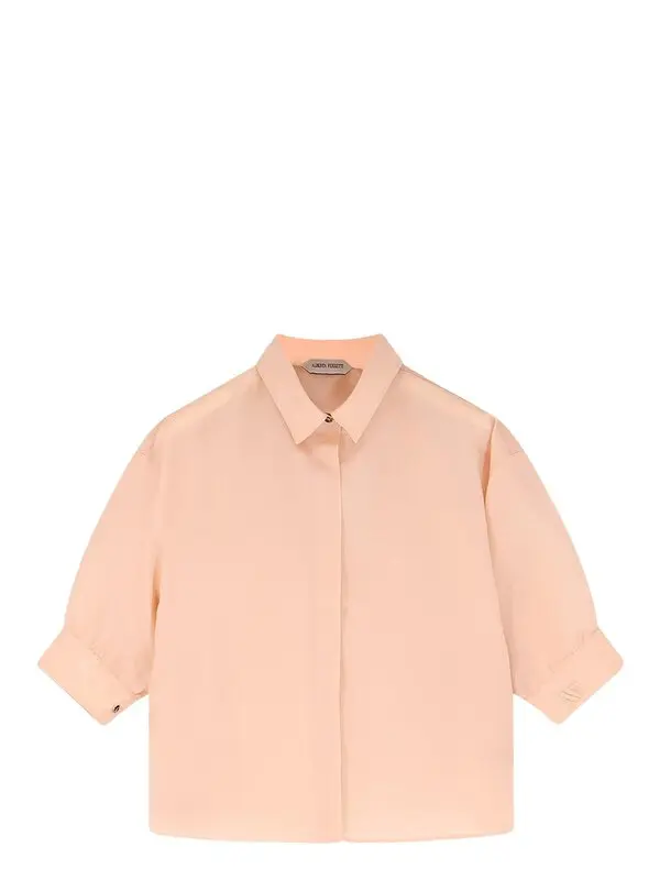 Alberta Ferretti Silk Shirt With Puff Sleeves And Monogram Embroidery - Nude