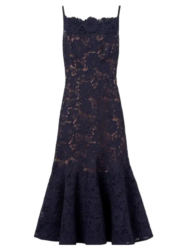 SELF-PORTRAIT Spiral Lace Midi Dress - Navy