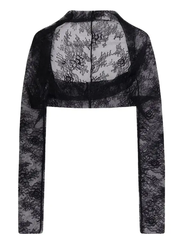 Alberta Ferretti Lace Floral Pattern Long Sleeve Top - Black
