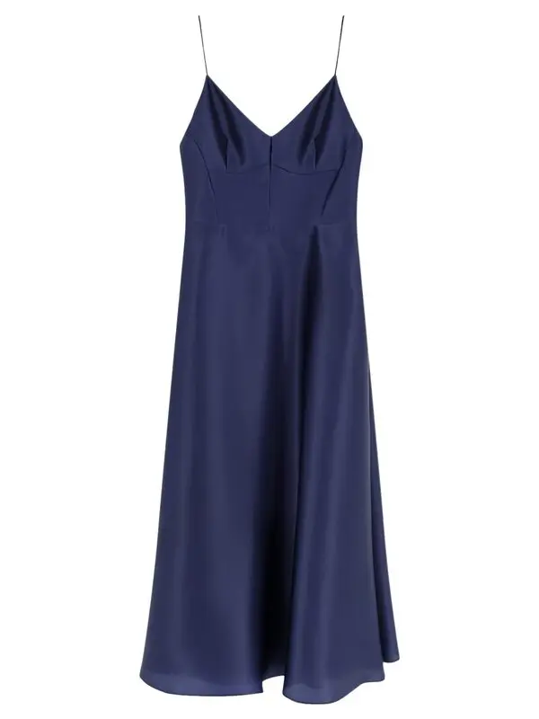 Alberta Ferretti Silk V-neck Spaghetti Strap Dress - Blue