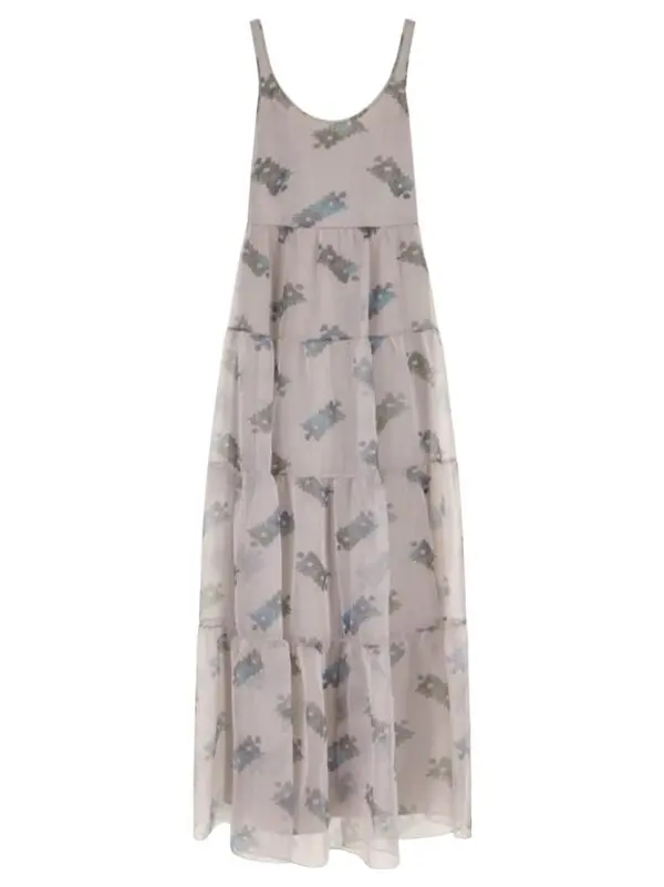 Emporio Armani Long Flounced Technical Organza Dress - Patterned