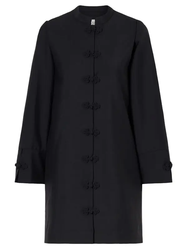 RÓHE Mandarin Collar Long Sleeve Dress With Chinese Knot Buttons - Black