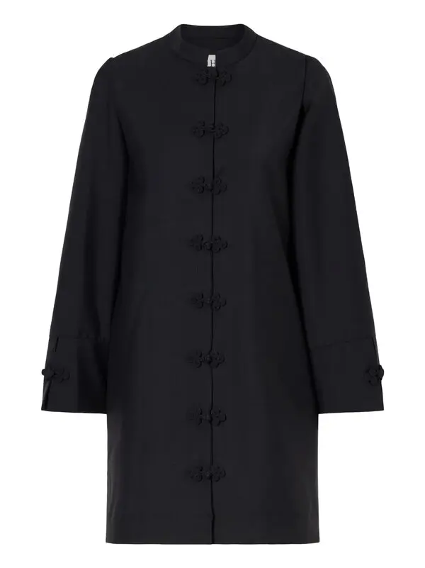 RÓHE Mandarin Collar Long Sleeve Dress With Chinese Knot Buttons - Black