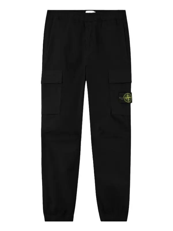 Stone Island Regular-tapered Fit Cargo Trousers With Drawstring Waistband - Black