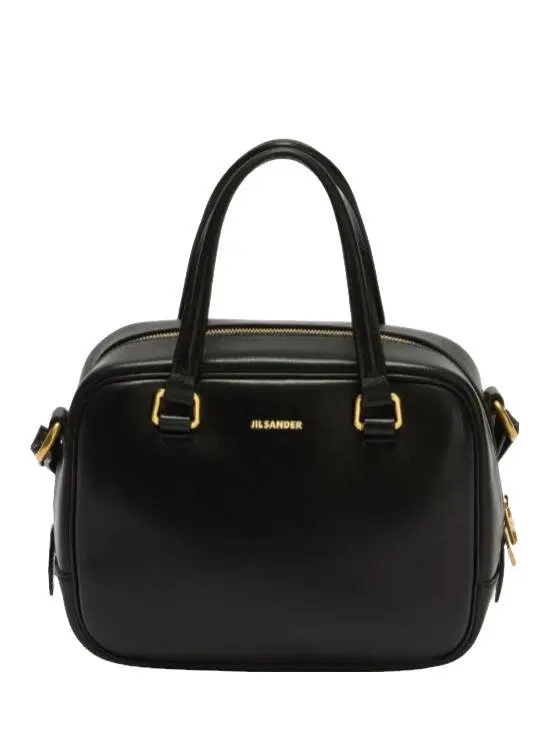 JIL SANDER Embossed Logo Leather Crossbody Bag - Black