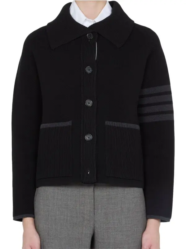 Thom Browne Wool-blend Cardigan With Spread Collar - Black