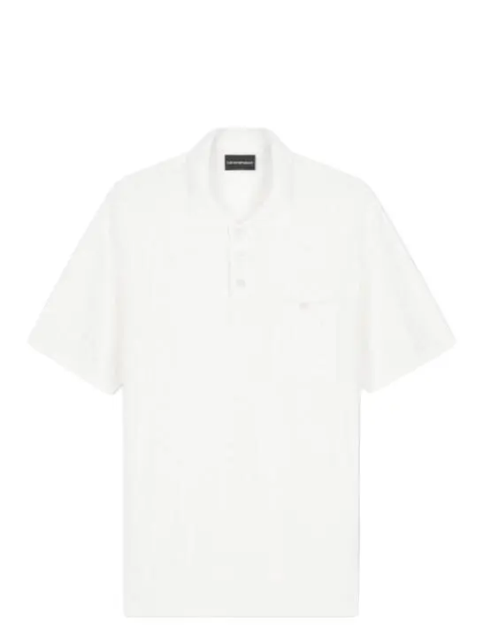 Emporio Armani Polo Collar Shirt In Jacquard Fabric With 3d Embossed Pattern - White