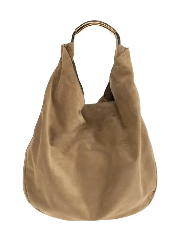 Moschino Suede Tote And Shoulder Bag With Gold-tone Accents - Beige