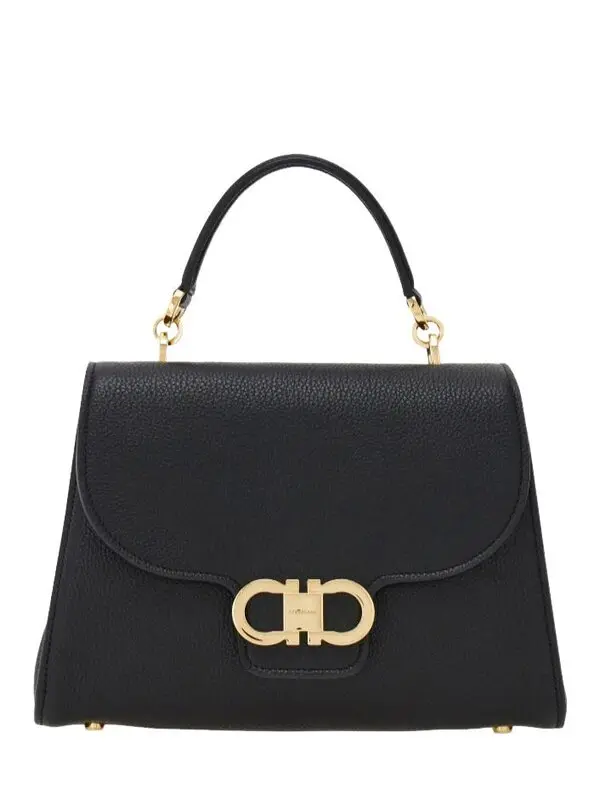 FERRAGAMO Double Gancini Top Handle Bag - Black