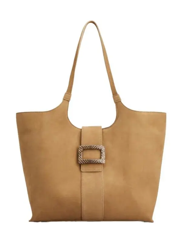 ROGER VIVIER Belle Vivier Medium Shopping Bag In Suede - Camel