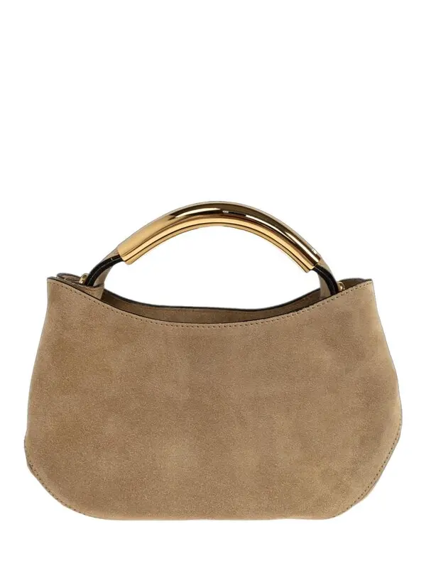 Moschino Suede Handbag With Gold-tone Hoop Handle - Beige