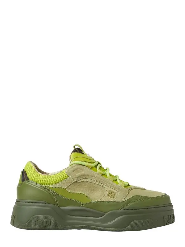 Fendi Force Suede And Leather Lace-up Low-top Sneakers - Green