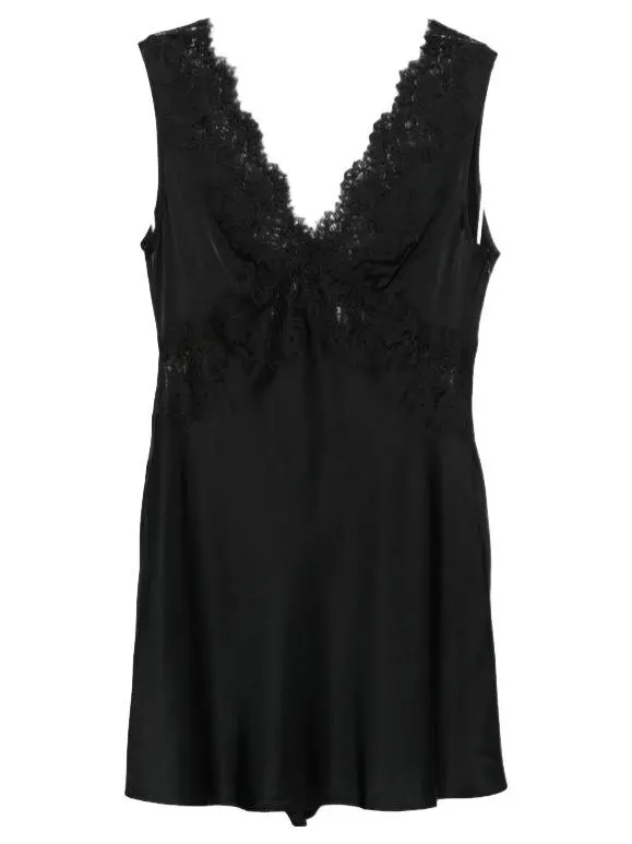 Rixo Sleeveless V-neck Lace Detail Dress - Black