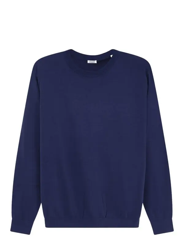 Aspesi Crew-neck Blended Knit Sweater With Ribbed Trim - Blue