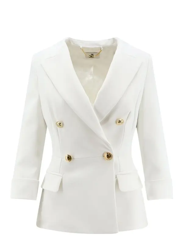 Elisabetta Franchi Double-breasted Blazer In Stretch Crêpe - White