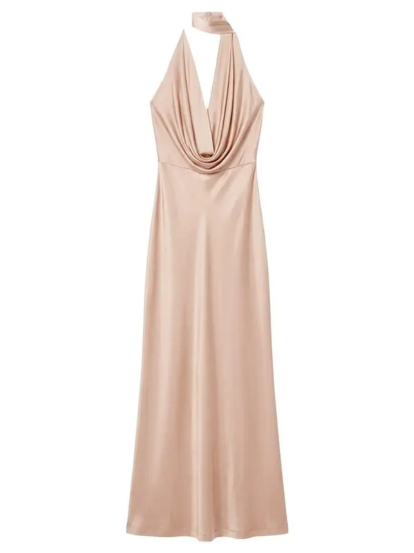 AMAZUIN Draped Halterneck Maxi Dress - No