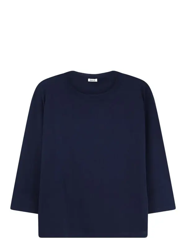 Aspesi Ribbed Crew Neck Three-quarter Sleeve Top - Blue