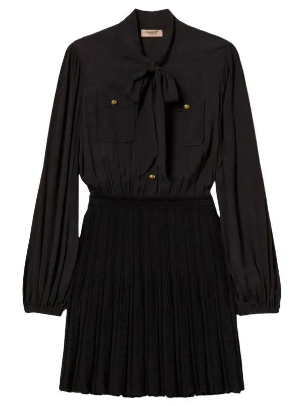 TWINSET Dress With Knitted Skirt And Bow Neckline - Black