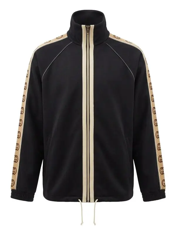 Gucci Gg Print Trim Zipped Jacket - Black