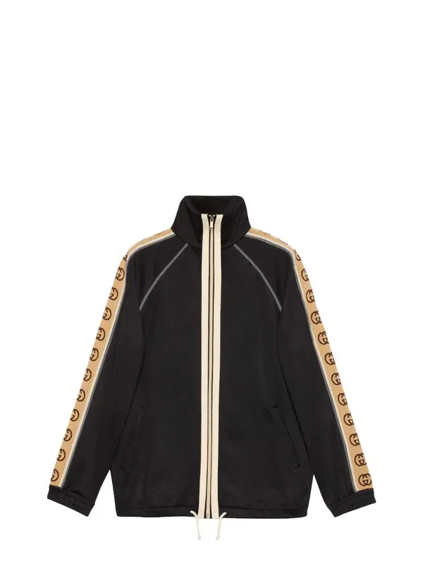 Gucci Gg Print Trim Zipped Jacket - Black