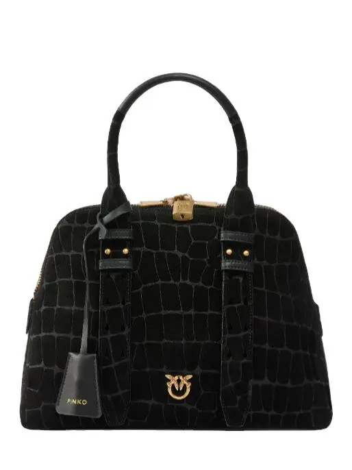 Pinko Escape Bag Small Handbag In Crocodile-print Leather - Black
