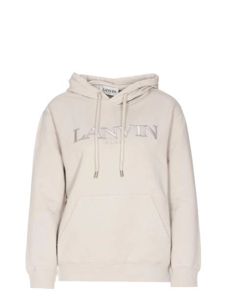 LANVIN Long Sleeve Hooded Sweatshirt With Kangaroo Pocket - White