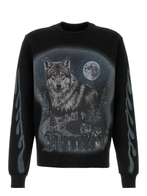 Amiri Wolf Moon Printed Long-sleeved T-shirt - Black