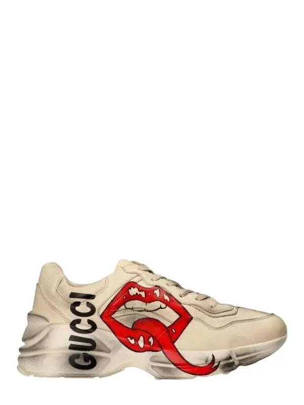 Gucci Rhyton Sneakers With Lip Print - Nude