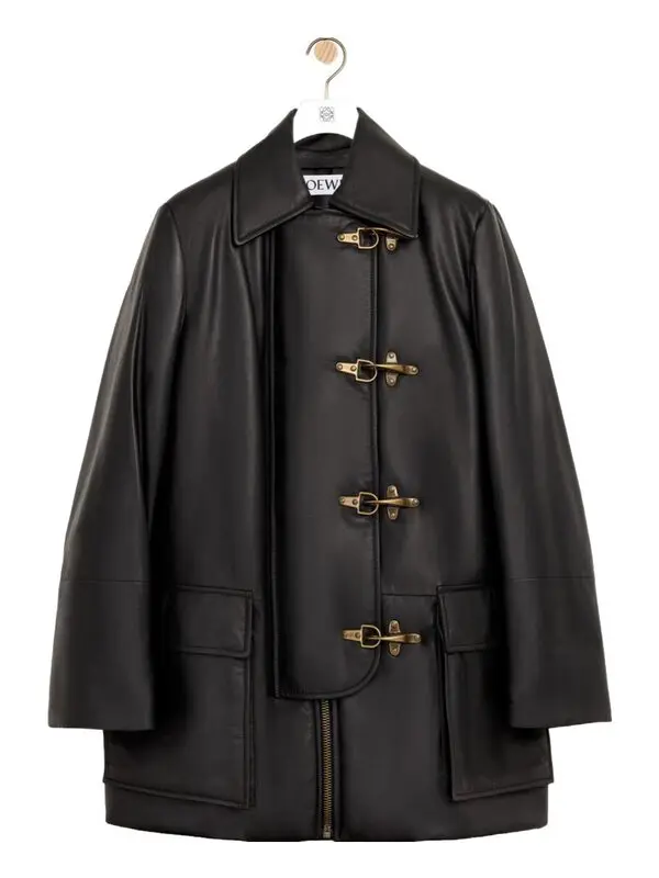 Loewe Long-sleeved Leather Coat - Black
