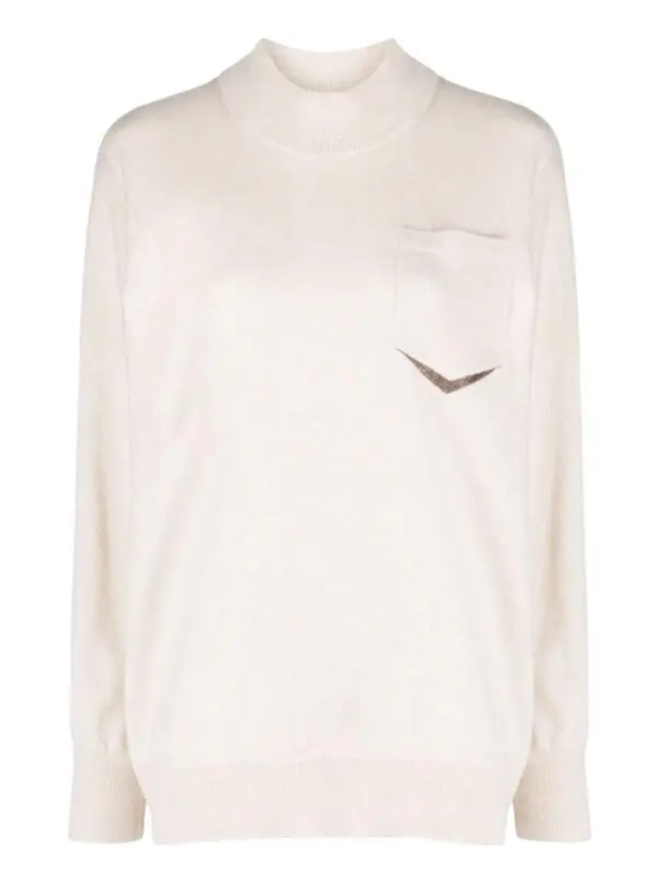 Brunello Cucinelli Oversized High Neck Jumper With Pocket Detail - White