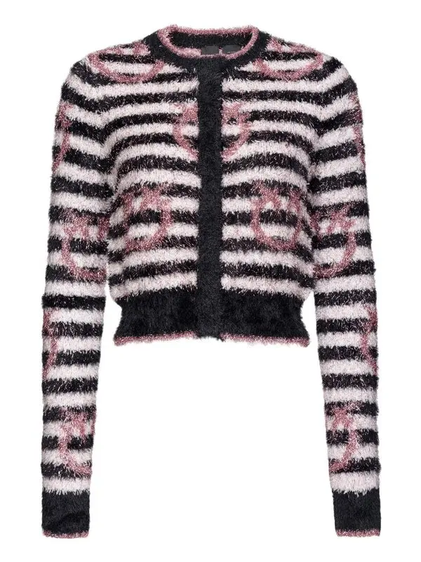 Pinko Logo-print Striped Cropped Cardigan - Black