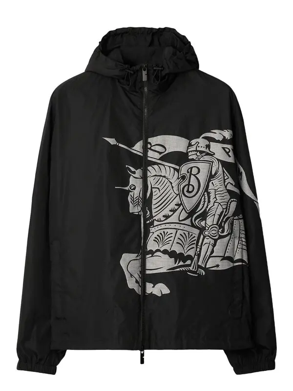 Burberry Zip-up Hooded Jacket With Equestrian Knight Print - Black