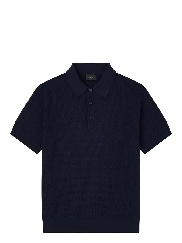 Brioni Cotton, Silk And Cashmere-blend Polo Shirt - Navy