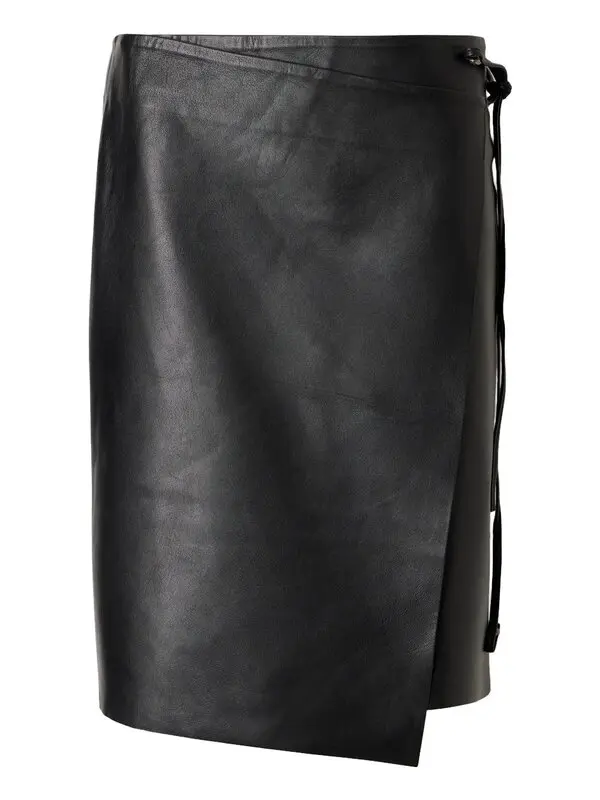 ST. AGNI Everyday Wrap Leather Mini Skirt - Black