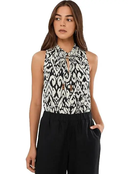 Vince Camuto Sleeveless Blouse With Tie Neck - Black