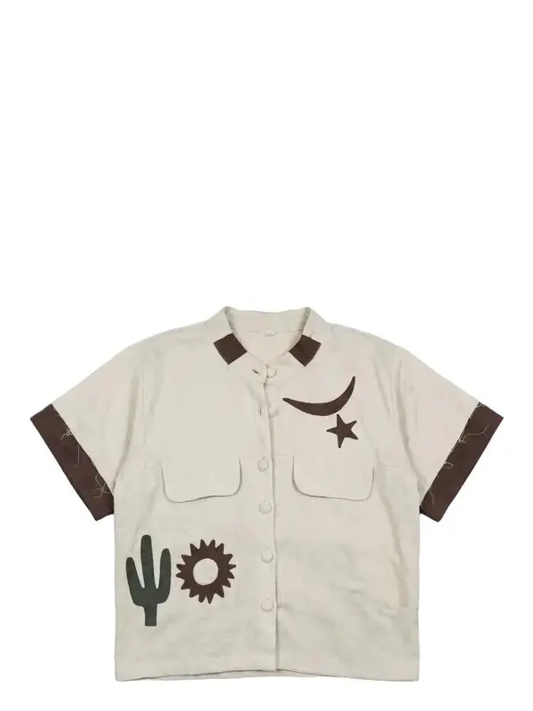 MUDA CLOTHING FZ LLC Linen Shirt With Embroidered Celestial And Cactus Motifs - Beige