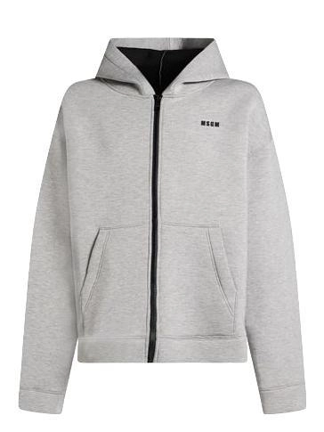 MSGM Zip-up Hooded Jacket In Viscose Blend - Grey