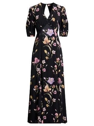 TWINSET Floral Print V-neck Maxi Dress - Black