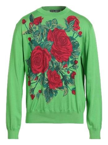 Dolce & Gabbana Silk Floral Print Crewneck Sweater - Green