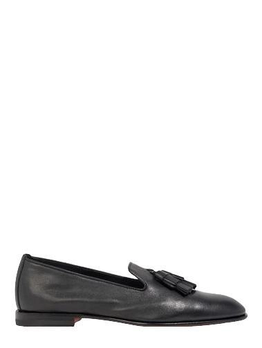 Santoni Leather Tassel Loafers - Black