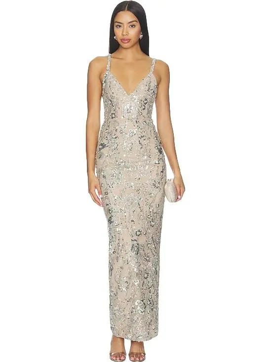 BRONX BANCO Venetian Allegra Maxi Dress - Silver