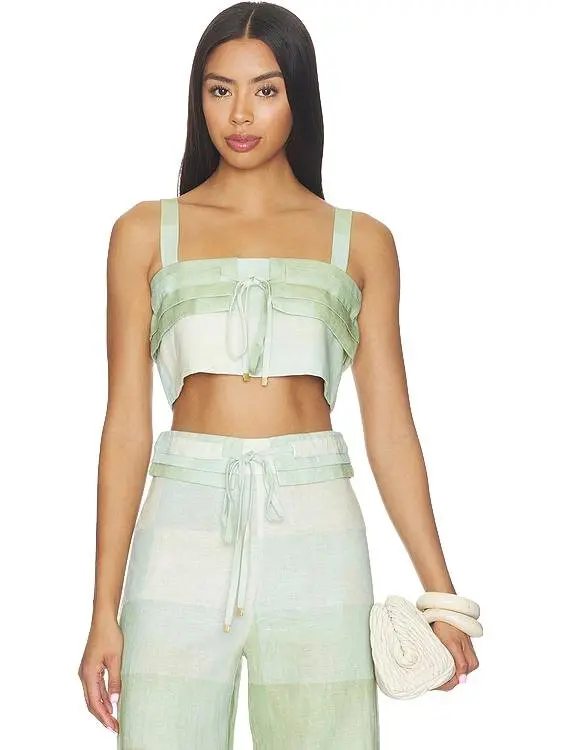 Alexis Oxford Top With Drawstring Detail - Green